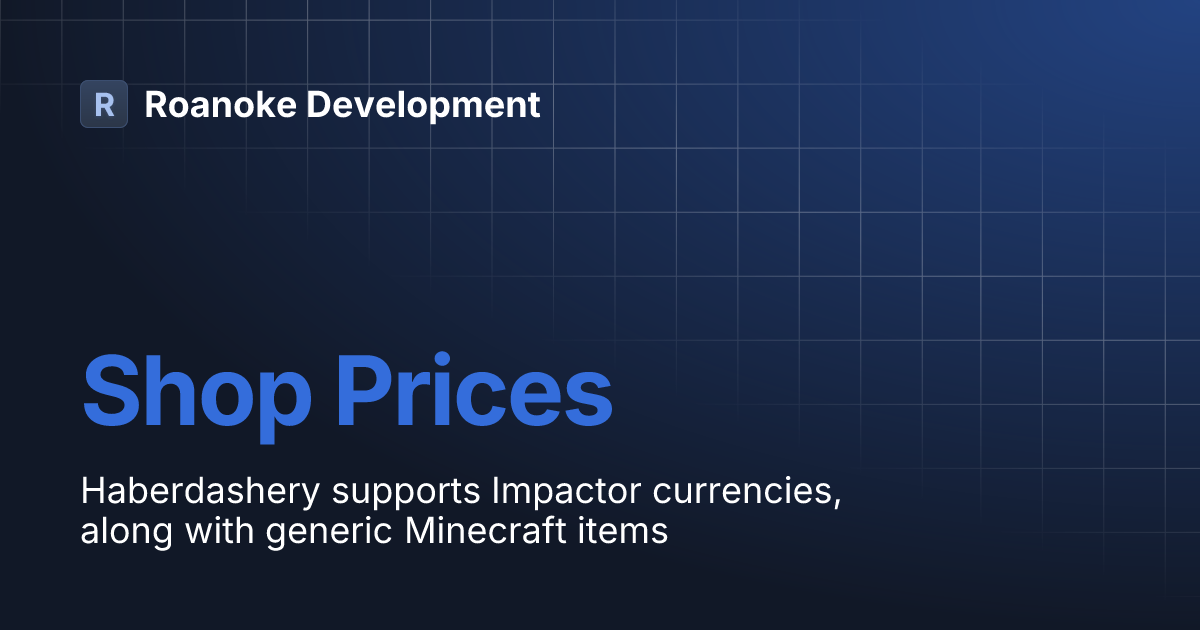 Shop Prices | Roanoke Development